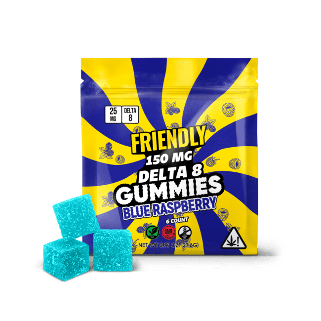 Delta 8 150mg Blue Raspberry Gummies 6 Count | Friendly Hemp