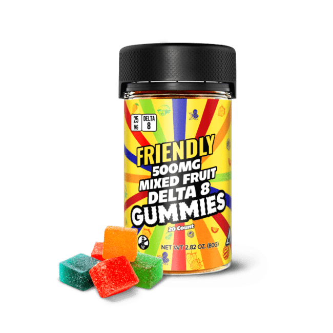 Delta 8 500mg Mixed Fruit Gummies 20 Count | Friendly Hemp