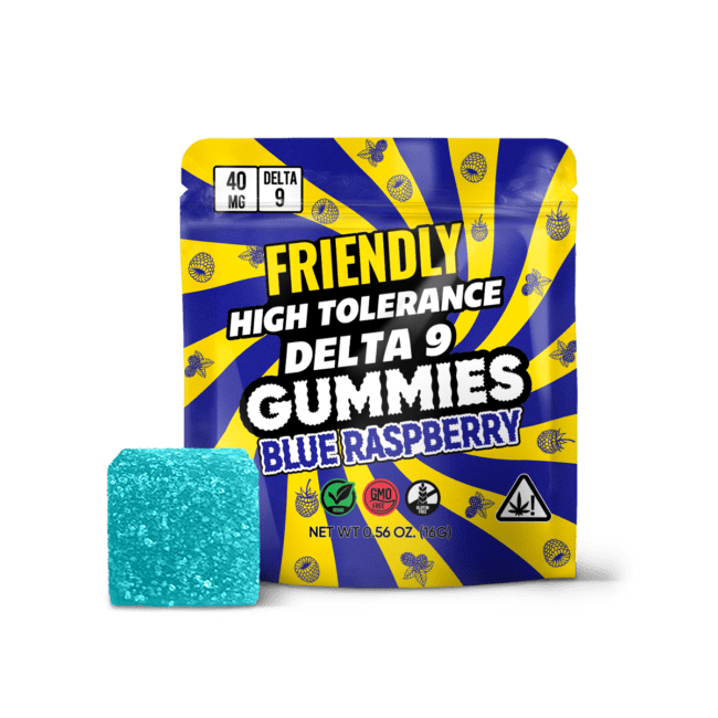 Delta 9 40MG Vegan Gummy Blue Raspberry 5 Pack | Friendly Hemp